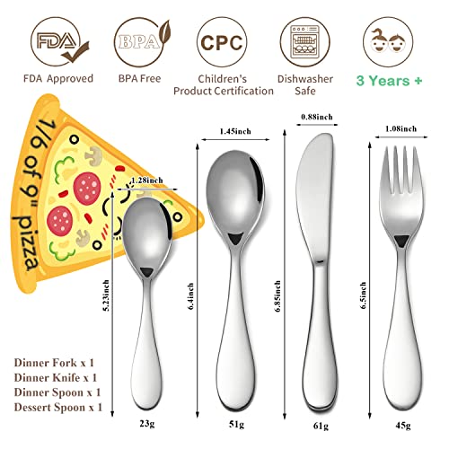 Kids Silverware Set, EIUBUIE18/10 Stainless Steel Metal Toddler Utensils, Safe Reusable Child Cutlery Flatware Includes Fork Knife Table Spoons for Eating(4 Piece, Mirror Polished)