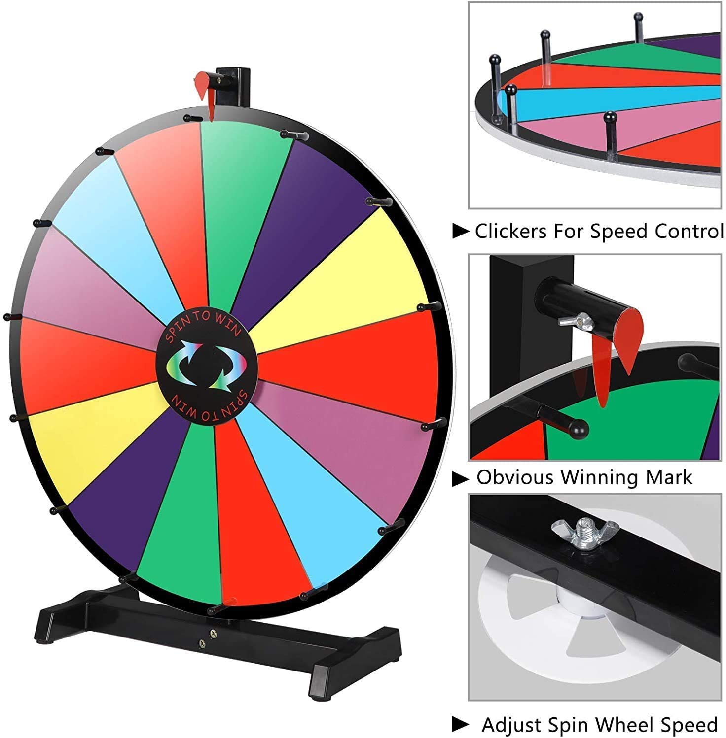 Smartxchoices Tabletop 24" Prize Spin Wheel 14 Spinning Slots Color Customize Spinner Wheel Game with Dry Marker Pen & Eraser,Trade Show Carnival Fortune
