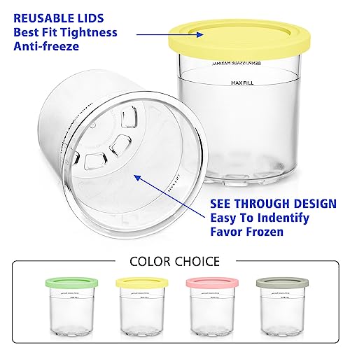 LOMILD 16oz. Extra Pint Containers, Replacement for Ninja Creami Pints And Lids-4 pack, Compatible with NC299AMZ NC301 NC300 Series, Dishwasher Safe & BPA-Free, Clear