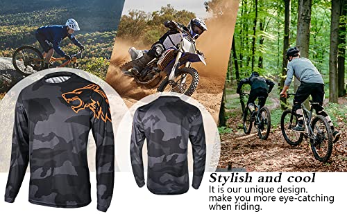 Men's Mountain Bike Shirts Long Sleeve MTB Off-Road Motocross Jersey Quick Dry&Moisture-Wicking Camo Black