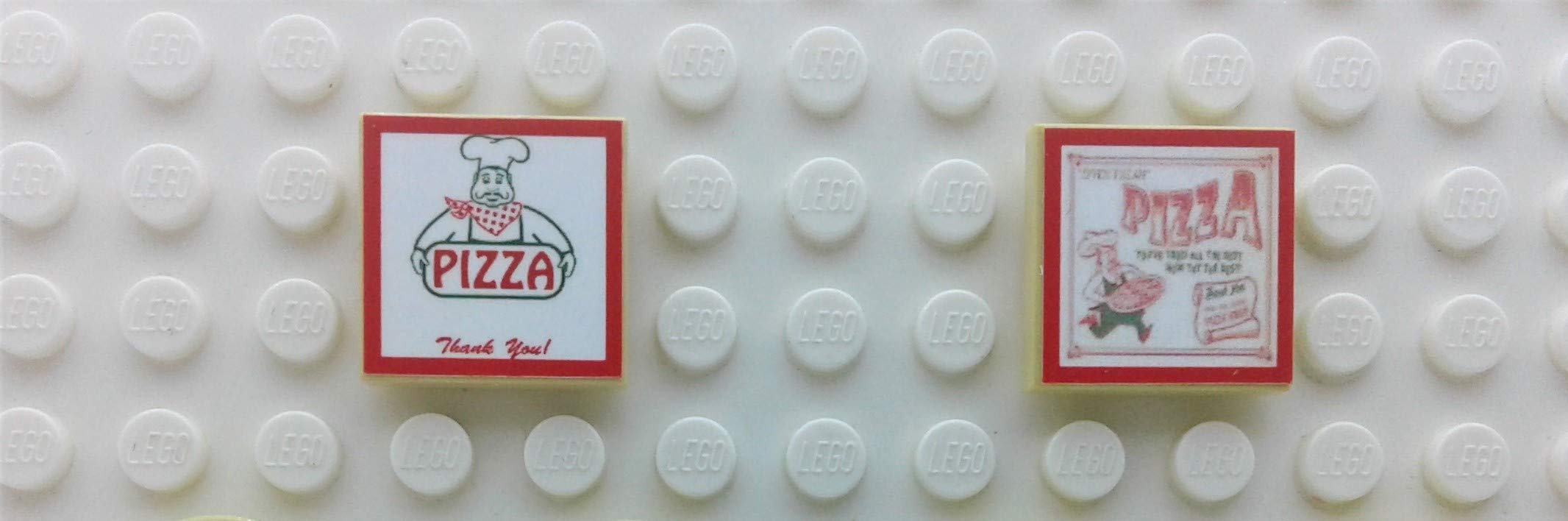 Set of 6 Custom Stickers Food Restaurant City Building Bricks Pizza Pie Toys Custom MOC Town Box Tiles 2x2x2 & Round 2x2 Great Gift idea for Kids Ages 4+ Plastic