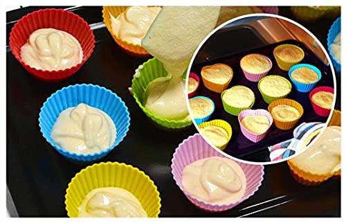 Cupcake Liners - Reusable Silicone Cupcake Baking Cups - Non-Stick Baking Muffins Mold - Use As Lunch Box Dividers - Set of 12 Kitchen Accessories - Great Gift Idea