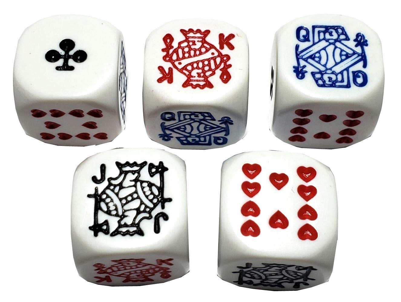 Set of Dice Cup with Storage Compartment Black PU Leather Red Felt Lined + (5) 16mm Poker Dice (Gift Boxed) (Poker (Rounded Corners, Clubs Ace) - White)