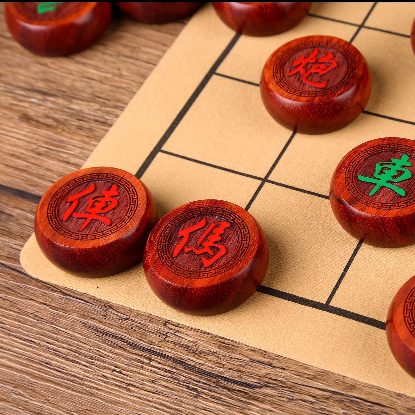 Wowwoody 1.88inch Mahogany Chines Chess Gift Box Set (Xiangqi ) Chines Traditional Xiangqi Classic Educational Strategy Board Games 2 Players Travel Game Set with Wooden Box and Leather Chessboard