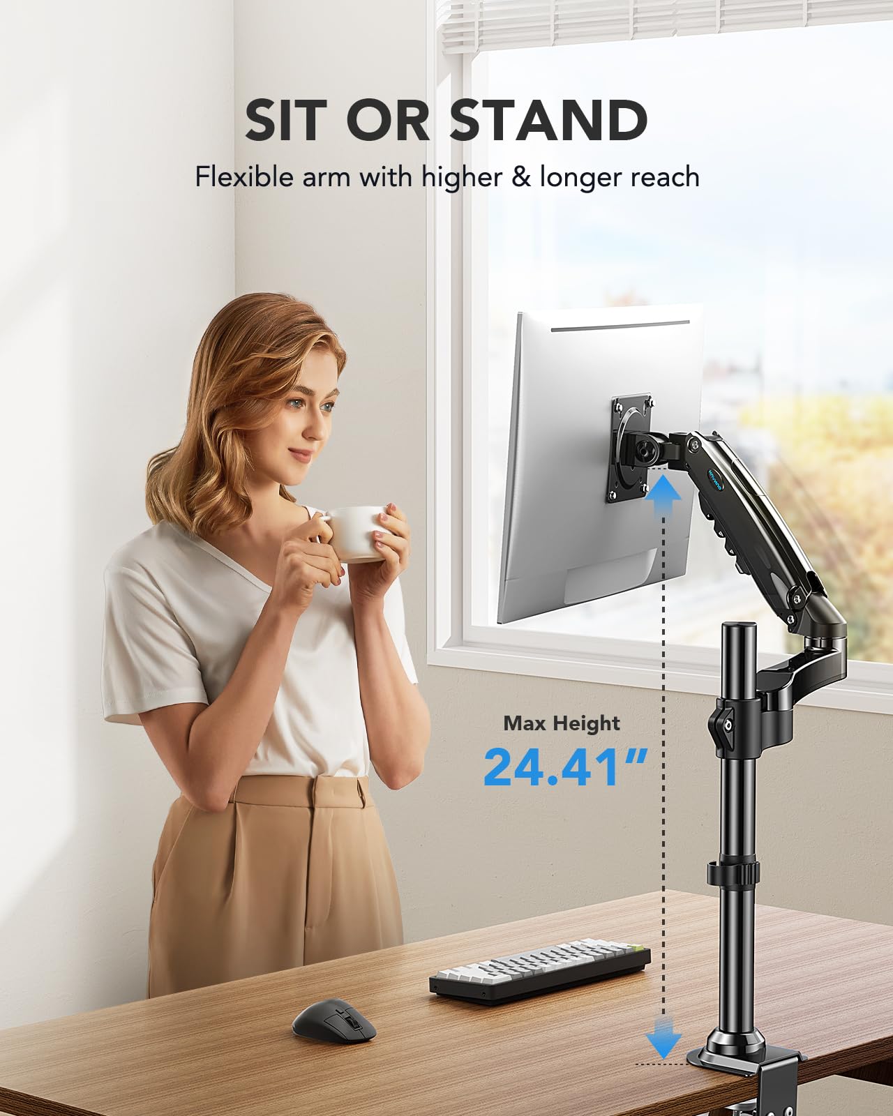 HUANUO Single Monitor Mount, 13 to 32 Inch Gas Monitor Arm