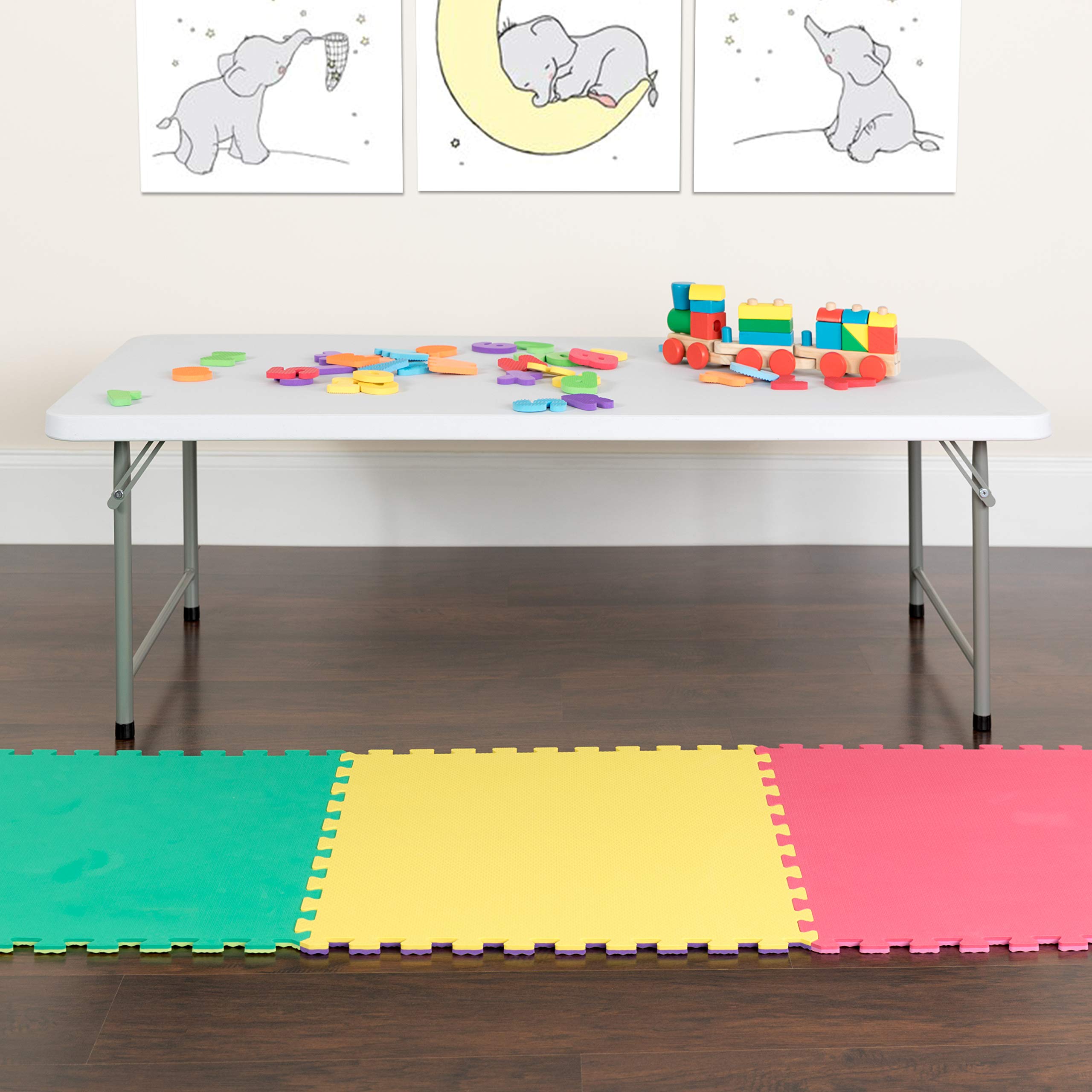 BizChair 4.93-Foot Kid's Granite White Plastic Folding Activity Table - Play Table