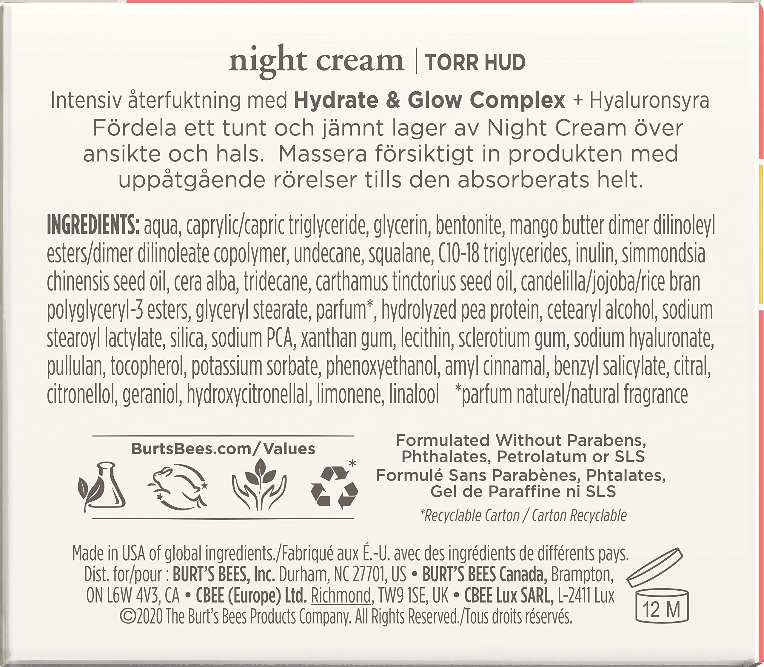 Burts Bees Truly Glowing Night Cream - Dry Skin Unisex 1.8 oz, White