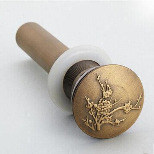 Engraved Antique Brass Pop Up Bathroom Sink Drain Strainer Stopper no Overflow Hole Kitchen Basin Sink Bottle Trap Drainer