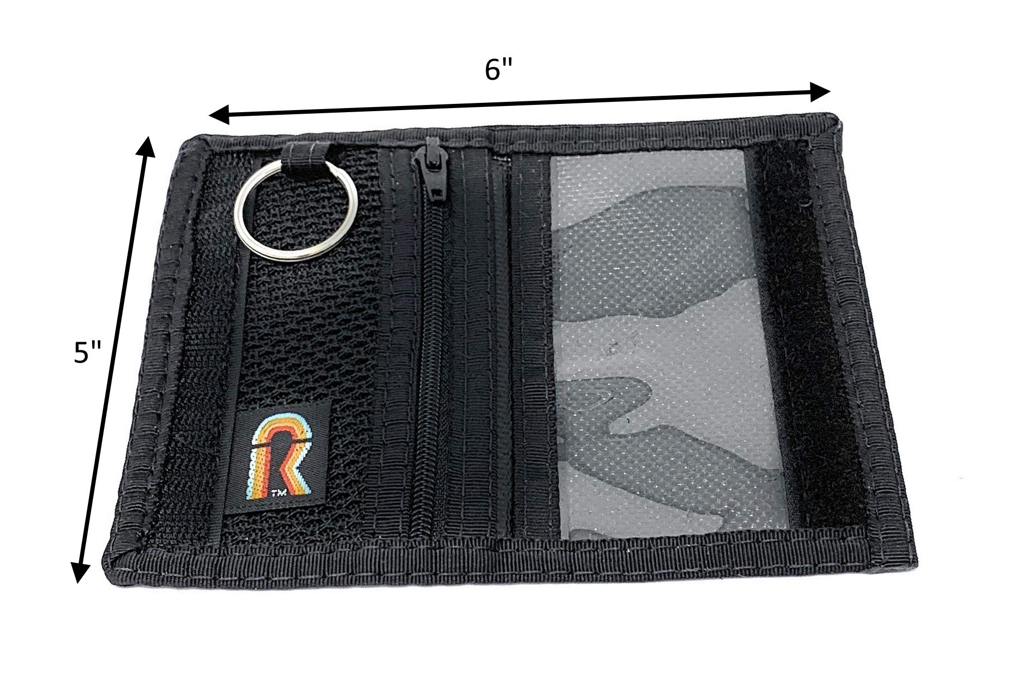 Rainbow of California Minimalist Front Credit Card Pocket Slim Wallet/Inside Keyring Lanyard Attachable / V3 (Black)