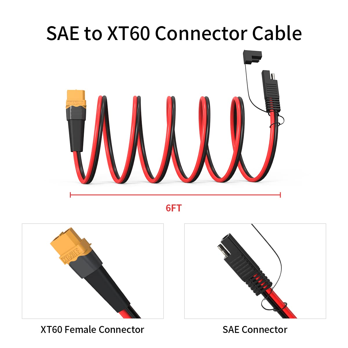 ELFCULB 10AWG XT60 to SAE Connector Extension Cable with SAE Polarity Reverse Adapter for Portable Power Station Solar Panel Solar Generator(6FT)
