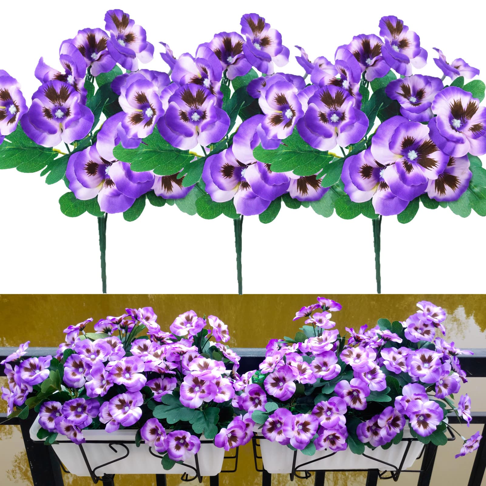 QIANYUN 8 Bundles Fake Flowers Pansy small wild flower daisy Faux Plastic Purple Flowers for Home Wedding Kitchen Garden Table Centerpieces Indoor Outdoor Decor (Purple)