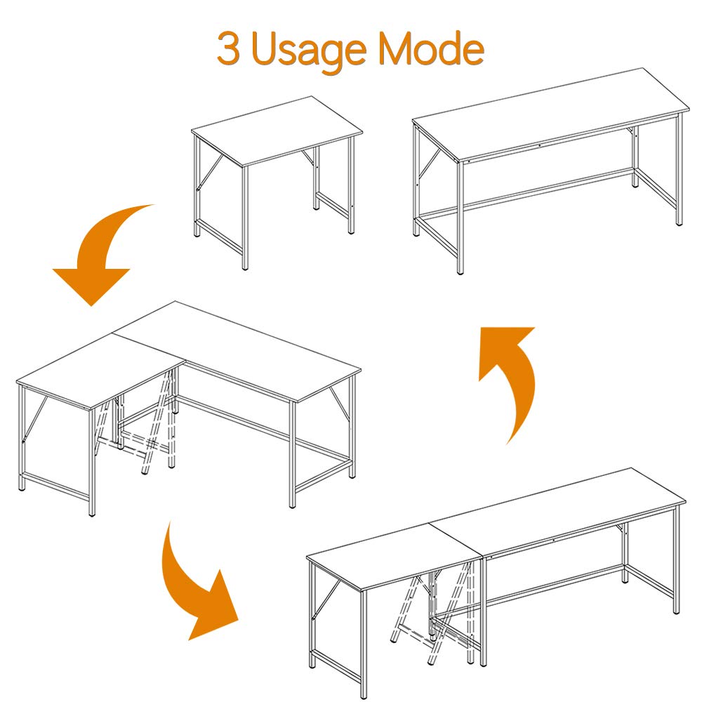 Bizzoelife L Shaped Corner Computer Desk - 59+59" Large Reversible Table for Space-Saving, Three Use Mode Adjustable Desks, Student Tables Writing Workstation for Home Office Gaming (Dark Black) …