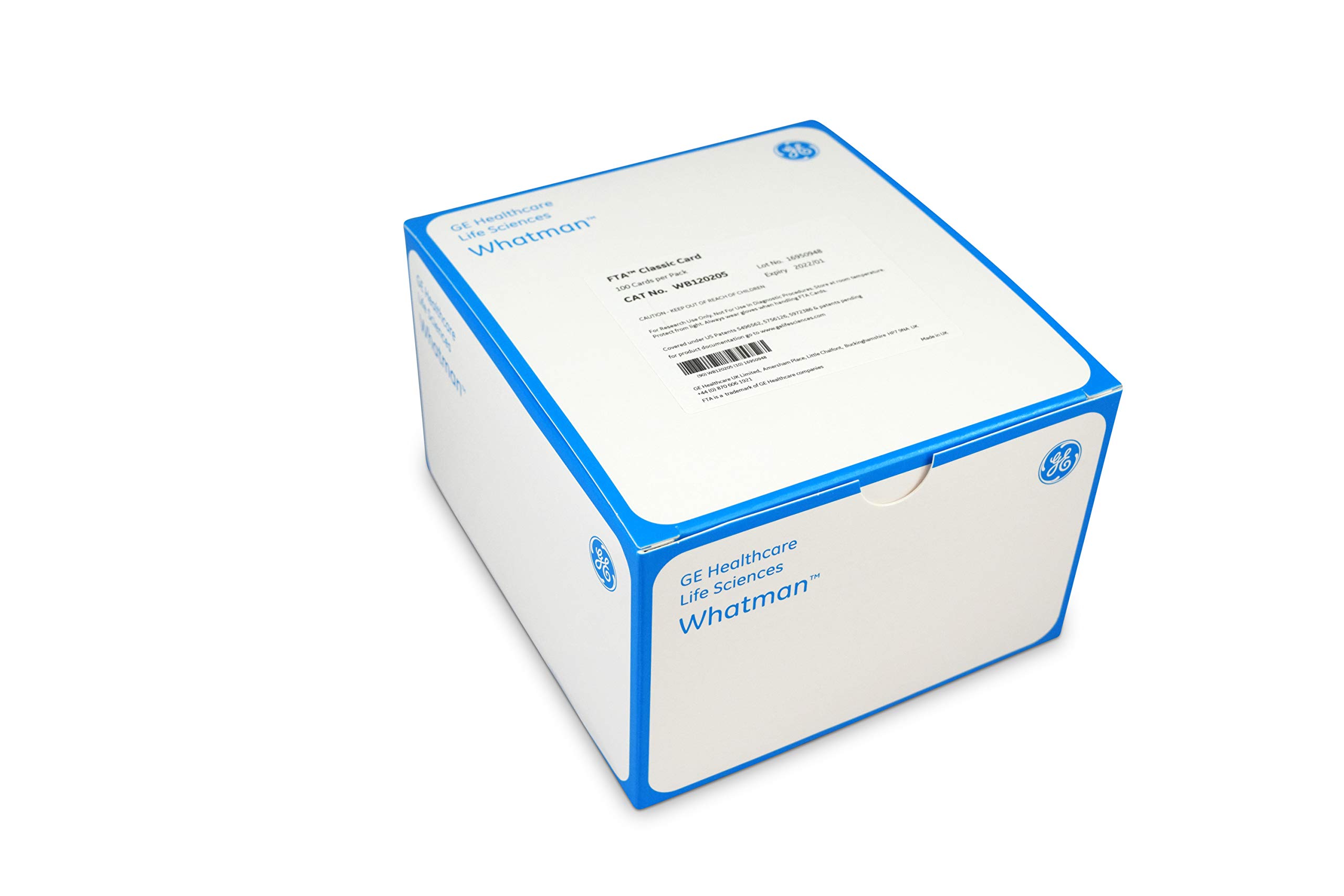 GE Healthcare WB120205 Non-Indicating FTA Classic Card, 4 Sample Areas Per Card, 500 µl Total Volume (Pack of 100)
