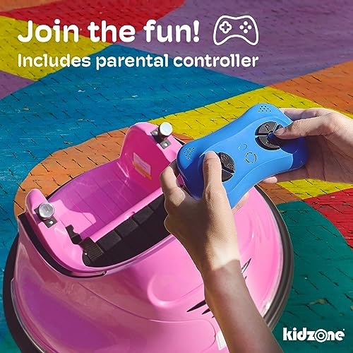 Kidzone 6V Electric Ride On Bumper Car for Kids & Toddlers 1.5-5 Years Old, DIY Sticker Baby Bumping Toy Gifts W/Remote Control, LED Lights & 360 Degree Spin, ASTM Certified
