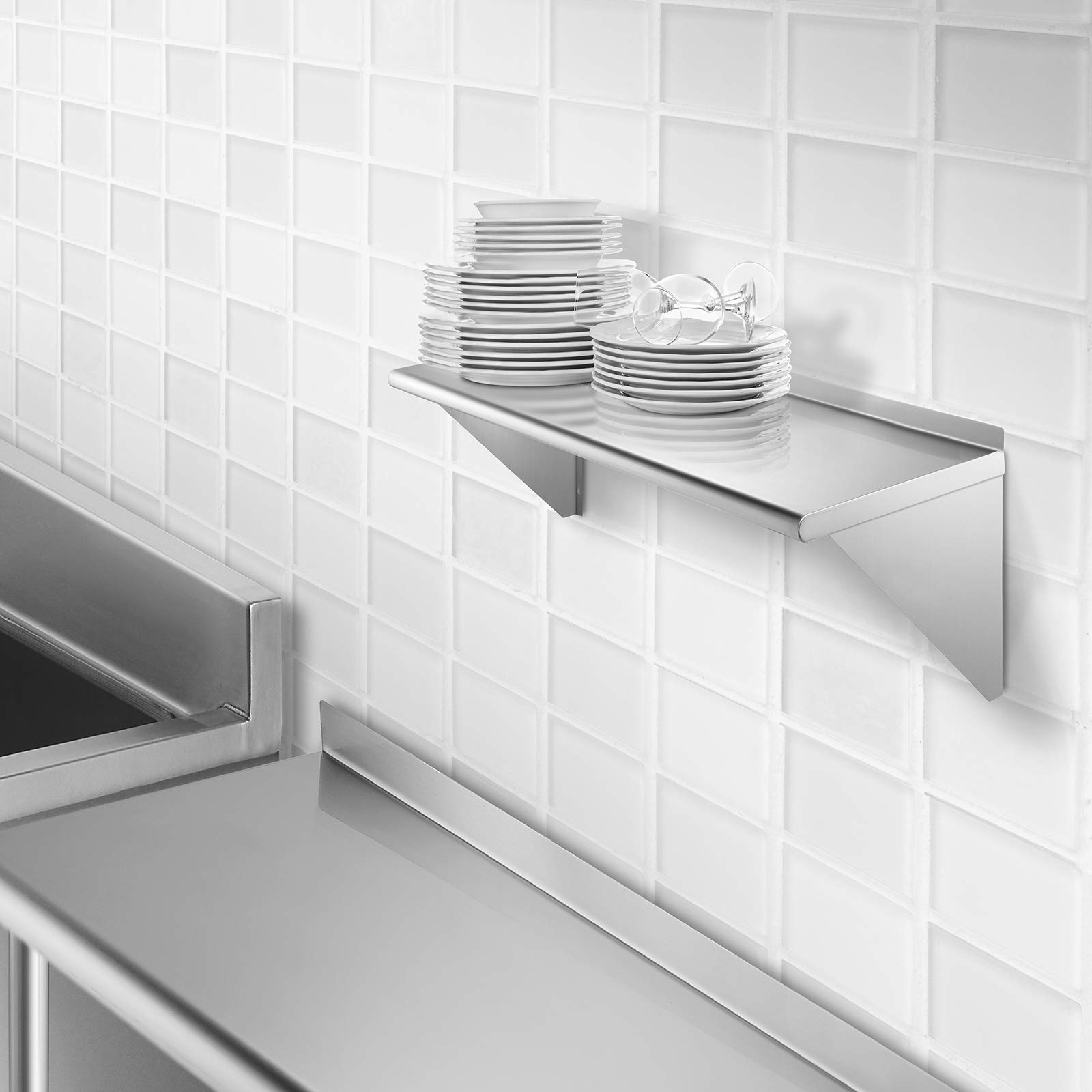 GRIDMANN 12" x 36" Stainless Steel Wall Mount Shelf with Backsplash, 16 Gauge, Commercial Grade - NSF Certified - Shelving for Restaurant, Kitchen, Utility Room, Garage