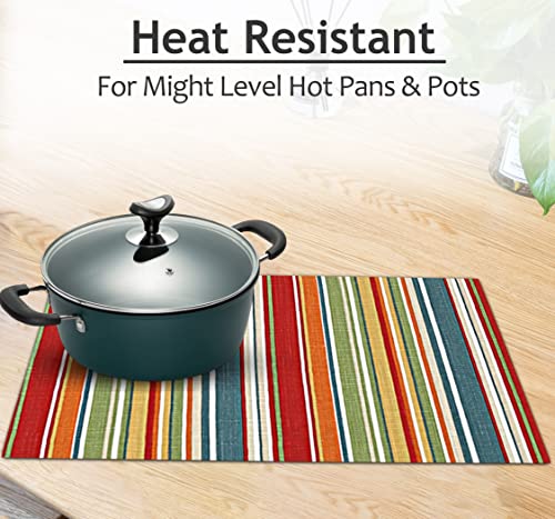 Ruvanti Placemats 100% Cotton 13x19 Inch, Dining Table Placemats Set of 6, Modern Place Mats for Dining Table Decor, Kitchen & Table Linens, Coffee Mat for Christmas Dinners β Multi Stripe