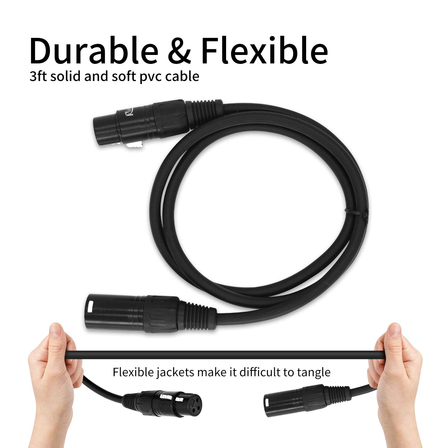 RALINTA Short DMX Cable, 3' XLR Cables,Professional Microphone Cable,3 Pin Mic Cable,Audio Amplifier Cable,Studio Speakers Cable 3 feet