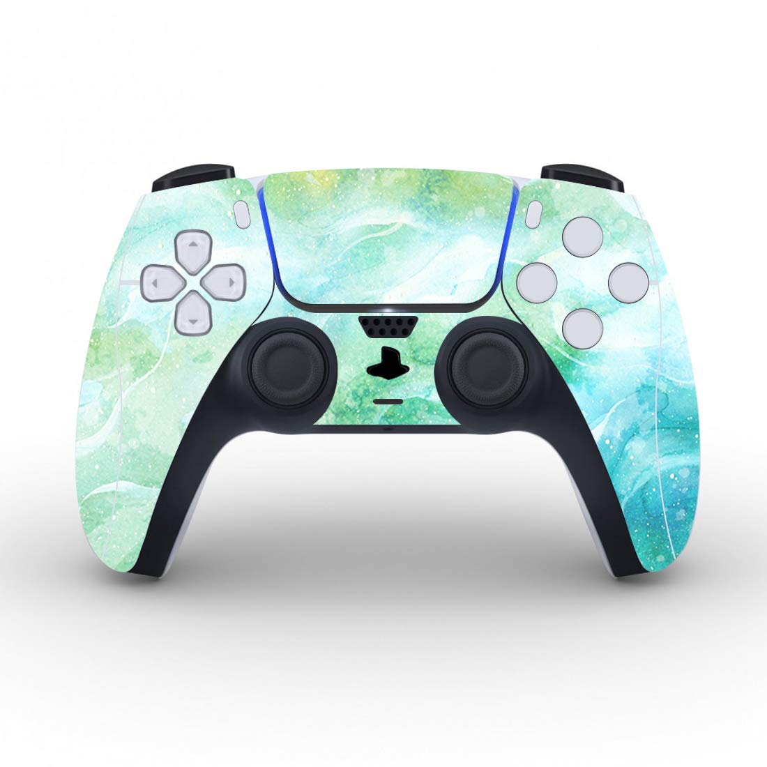 PlayVital Blue Green Watercolour Full Set Skin Decal for ps5 Console Disc Edition, Sticker Vinyl Decal Cover for ps5 Controller & Charging Station & Headset & Media Remote