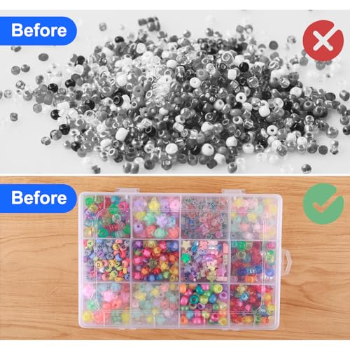 DSLSQD Bead Organizer Box, 1 Pack 12 Grids Plastic Storage Box with 18 Removable Grids Compartments, Small Plastic Jewelry Organizer Box for Beads Jewelry Earring Cosmetics Craft Tackle Pills