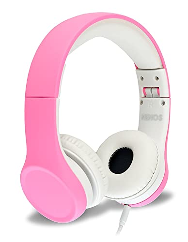 NENOS Children Kids Children's Volume Limited Headphones for Kids Foldable (Pink)
