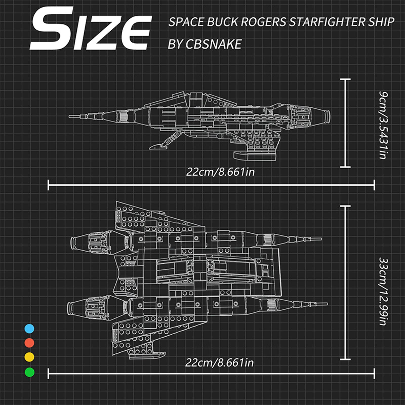 WANZPITS MOC- 48610 Buck Rogers Space Starfighter Ship Model Building Blocks Classic Spaceship Military Weapon Battleship Building Kit Boy Toy Gift,548pcs