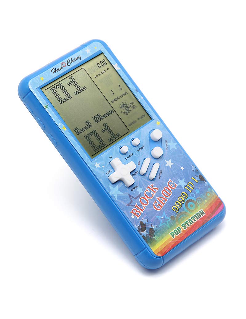 Retro Block Game Console Brick Game Console with Color Shell and Large Screen Powered by 2 AA Batteries Build 23 Games and with a Small Body (Blue)