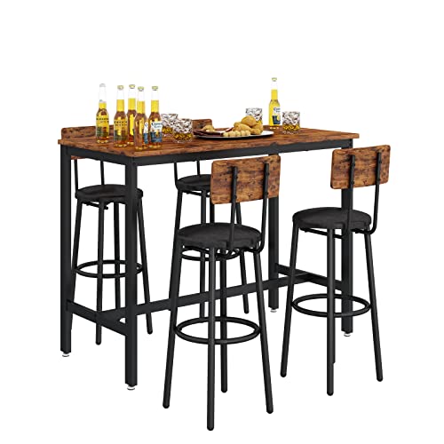IRCPEN 5 Piece Bar Table and Chairs Set,47.2” Dining Table Set,Kitchen Counter with 4 PU Leather Back Bar Chair,Industrial Counter Height Table and Chairs for Restaurant,Living Room (5, 47Inch)