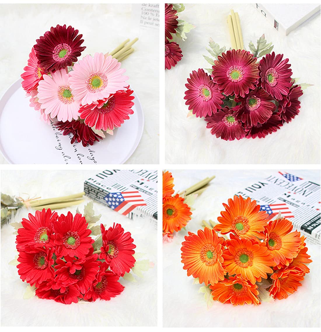 Qingriver 1 Bouquet(7 Stems) PU Gerbera Jamesonii African Daisy Artificial Flowers for Home Garden Wedding Party Decor (Orange&Yellow)