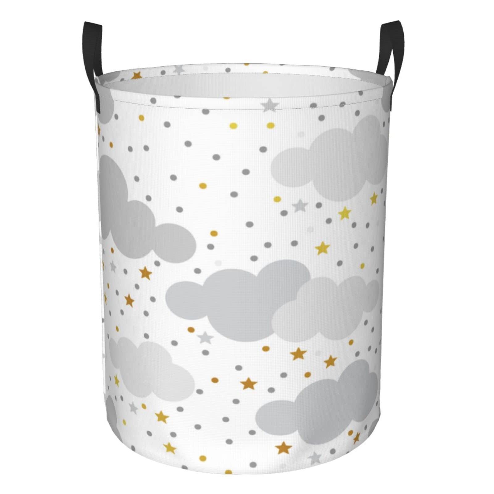 Foruidea Clouds Dreamy Sky With Dots And Stars Laundry Basket,Laundry Hamper,Collapsible Storage Bin,Oxford Fabric Clothes Baskets,Nursery Hamper For Home,Office,Dorm,Gift Basket