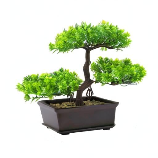 Rozwkeo Artificial Bonsai Tree, Small Pine, 11.4x8.6in, Plastic, Green, Decor, All Seasons, Pot