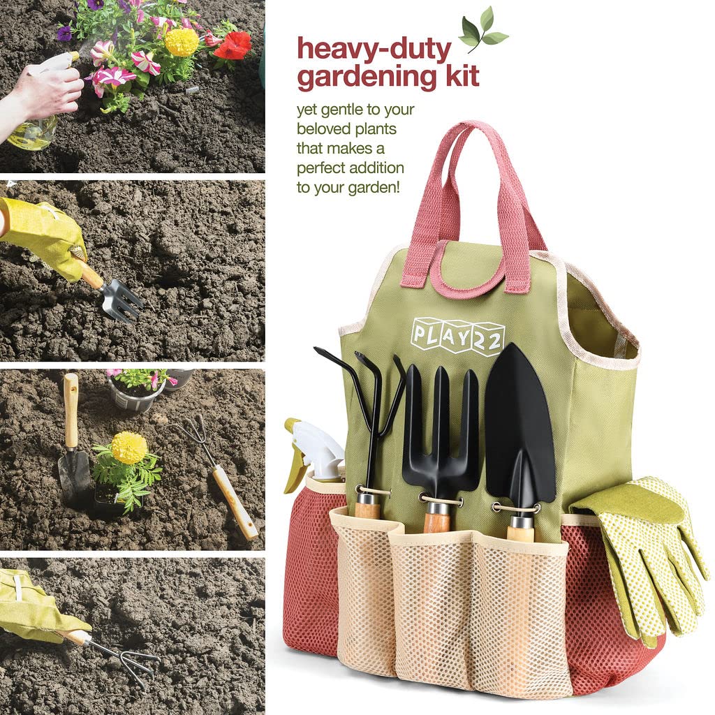 Complete Garden Tool Kit Comes With Bag & Gloves,Garden Tool Set with Spray-Bottle Indoors & Outdoors - Durable Garden Tools Set Ideal Tool Kit Gifts for Women & Men, Set of 10