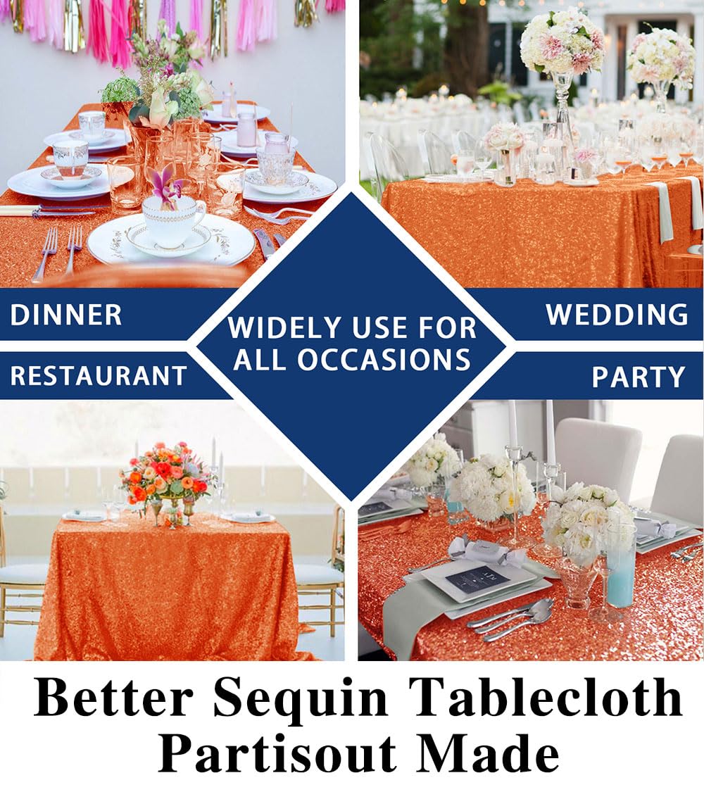 Partisout Orange Tablecloth Square 50x50 Sequin Tablecloths for Rectangle Tables Christmas Tablecloth Halloween Table Overlay Sparkle Table Cloths for Parties(50x50'', Orange)
