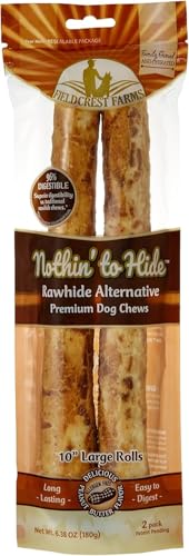 Fieldcrest Farms Nothing to Hide Natural Rawhide Alternative Large 10" Rolls for Dogs - 3 Pack Bundle (Chicken, Beef, Peanut Butter) Premium Grade Easily Digestible Chews - Great for Dental Health