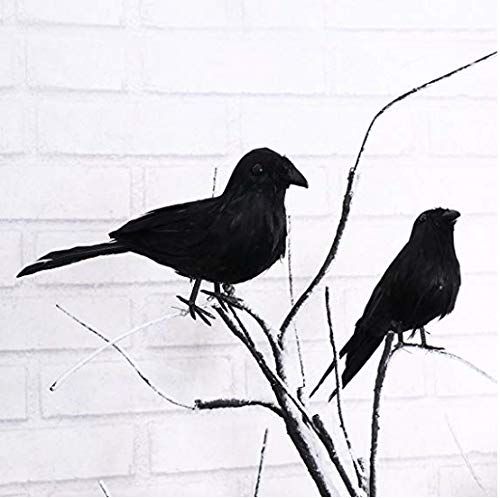 Warmtree 8 Pcs Black Feathered Crows Ravens Statue Black Birds Figurine Handmade Artificial Birds Halloween Crows for Halloween Party Home Garden Decoration Outdoor Indoor Party Supplies Props