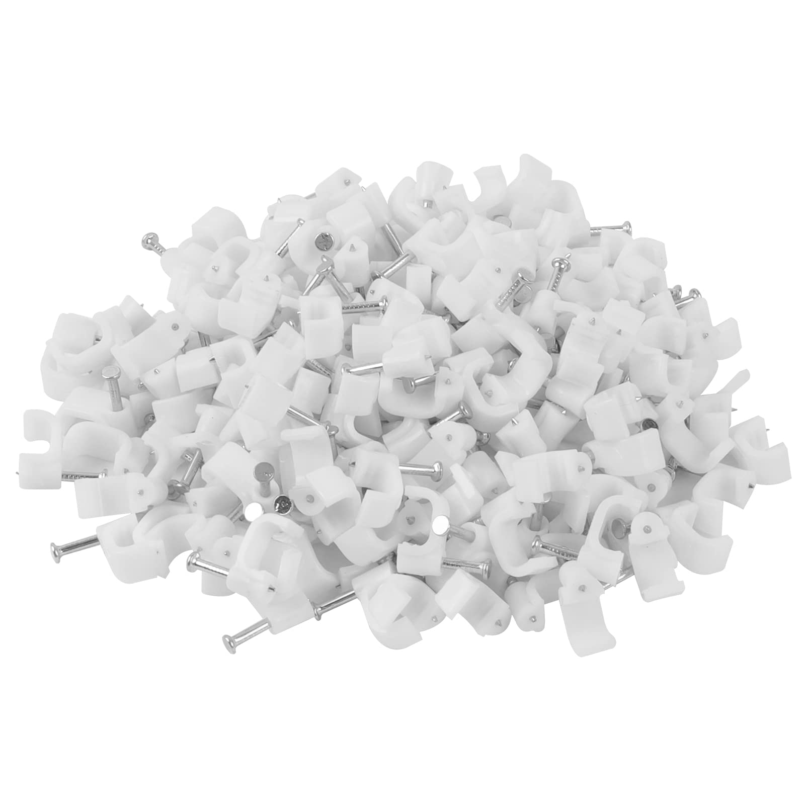Ethernet Cable Clips 200pcs 8mm White Single Coaxial Cable Clamps with Nail for CAT5, CAT6, CAT7 Flat Wire