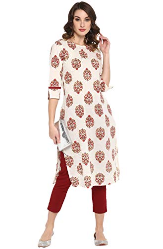 Janasya Indian Women's White Pure Cotton Kurta(JNE3440-KR-M)