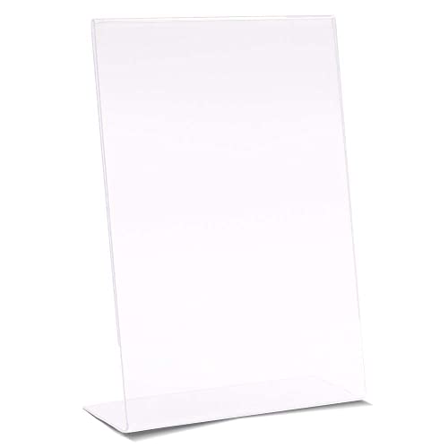 Photo Booth Frames - 5x7 Inch Clear Acrylic Display, Slanted Back Vertical Standing Plastic Picture or Display Sign Holder with Inserts - 6 pack