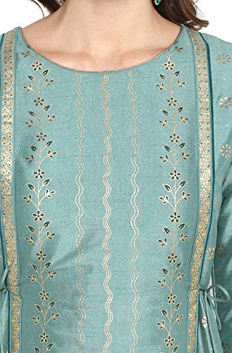 Janasya Indian Women's Light Green Poly Silk Ethnic Dress(J0005-DR-XXXL)