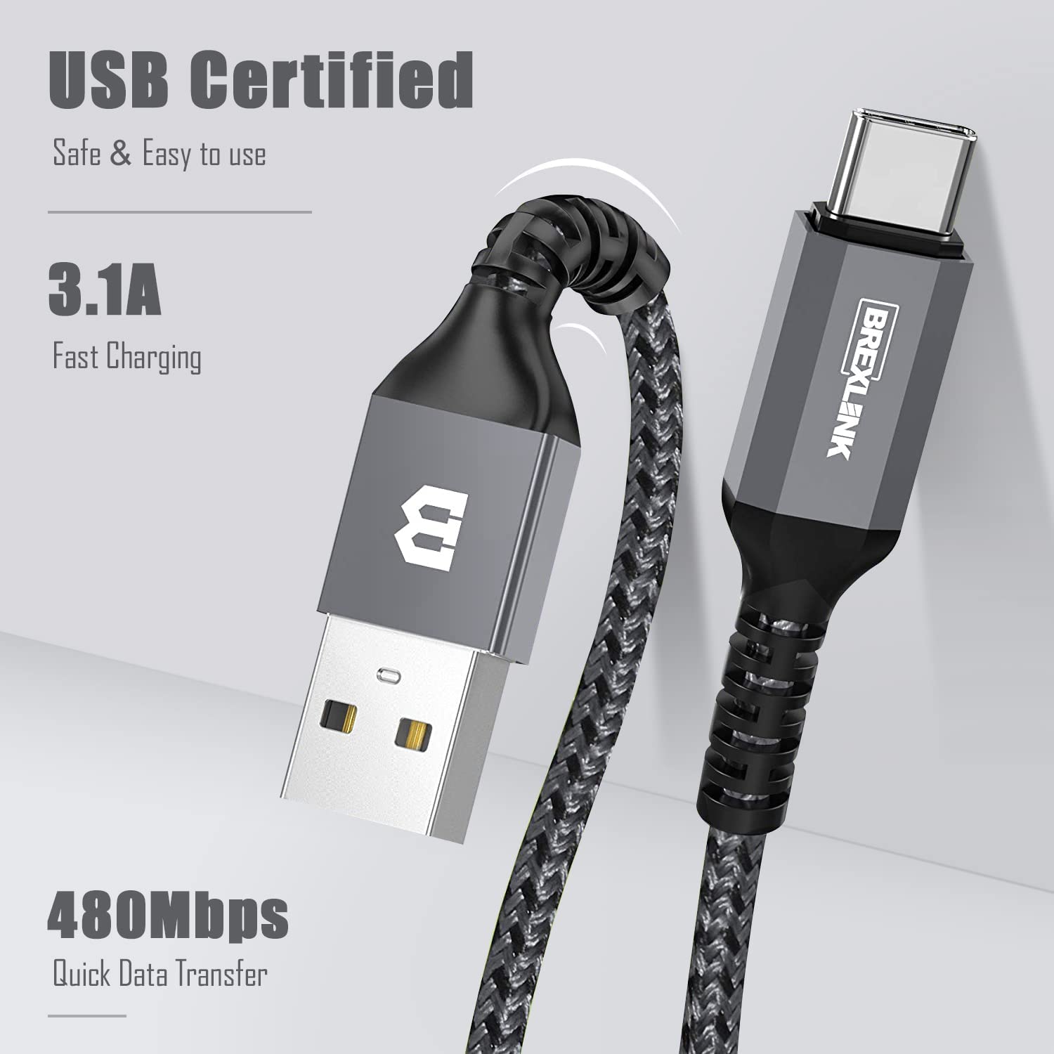 BrexLink USB C Cable, Type C Charger USB 3A Charging Cable Fast Charge for Samsung Galaxy S22 Plus Ultra S21 S22 Plus, Moto G7 G8, Other USB Type c Charger