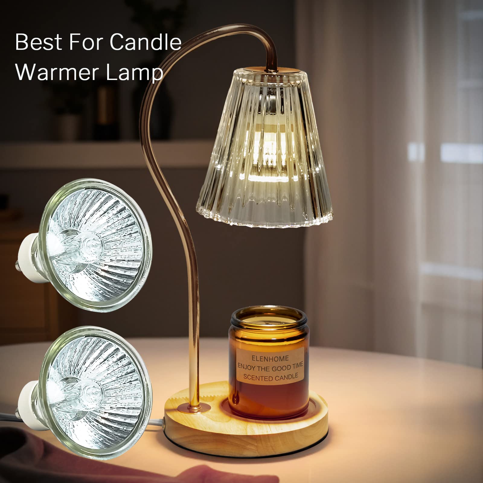 Elenhome 120v 50W GU10 Bulb for Candle Warmer Lamp, 2pcs gu10+c Dimmable 2800K Warm White Halogen Light Bulbs 2 pin, Wax Burner Light Bulb, Full Glass Cover Reflector Track & Recessed Light Bulbs