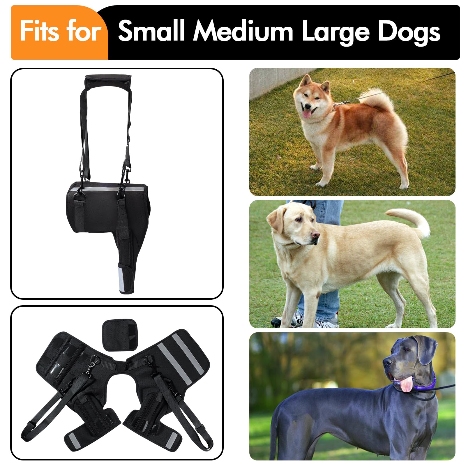 Dotoner Dog Sling for Large Dogs Hind Leg Support Harness with Magic Tape & Reflective Strip Assists Elderly Dogs with Weak Hind Legs, Disabilities Help 'Em Up Lift Harness for Dogs