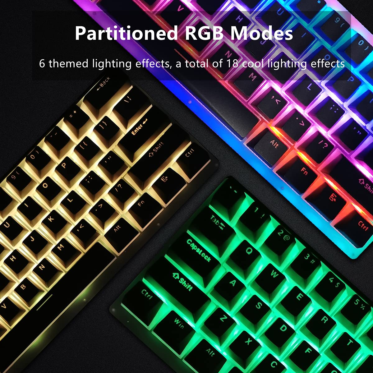 XVX Womier K61 60% Mechanical Keyboard with PBT Pudding keycap, Hot Swappable Keyboard, Partitioned RGB Keyboard, Dark Phoenix for PC PS4 Xbox (Black, 61 Keys, Silver Switch)