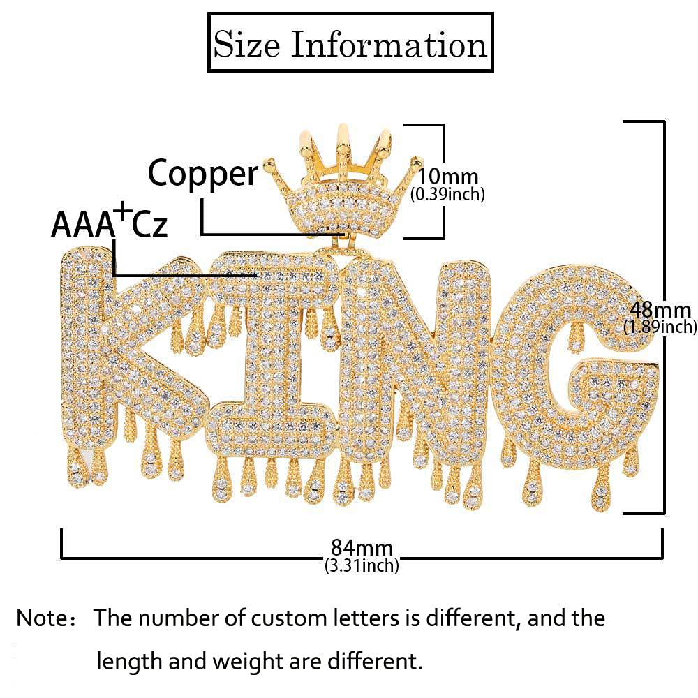 Waterdorp 18K Gold Plated Letter Chain DIY Full CZ Bubble Letter Necklace for Men Women Personalized Customized Name 2-7 Pcs Bling Initial Pendant with Crown, with Rope Chain or Tennis Chain Memorable Novelty Gifts