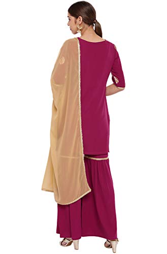Janasya Indian Women's Magenta Poly Crepe Kurti With Sharara And Dupatta(SET250-KR-SHA-M)