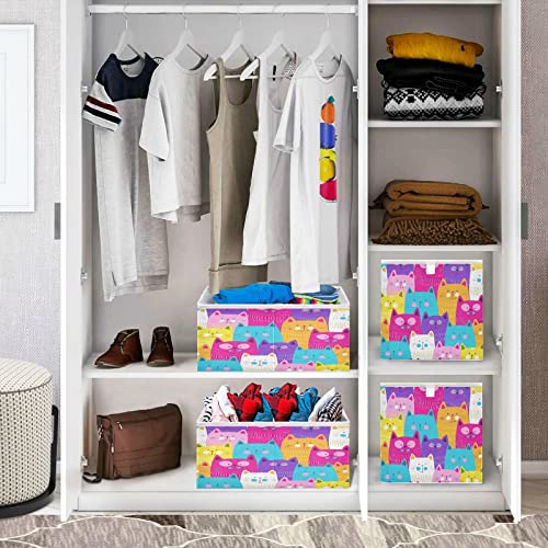 Kigai Cute Cat Cube Storage Bins - 11x11x11 In Large Foldable Storage Basket Fabric Storage Baskes Organizer for Toys, Books, Shelves, Closet, Home Decor
