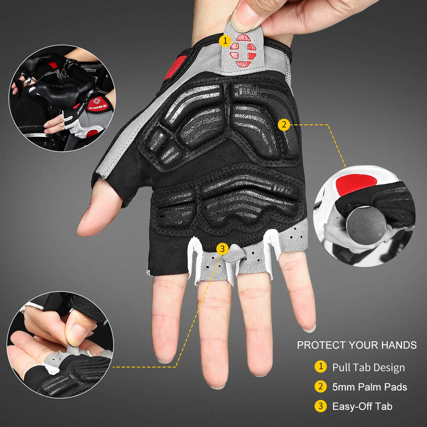 INBIKE 5mm Gel Pad Half Finger Bike Bicycle Cycling Gloves Red X-Large