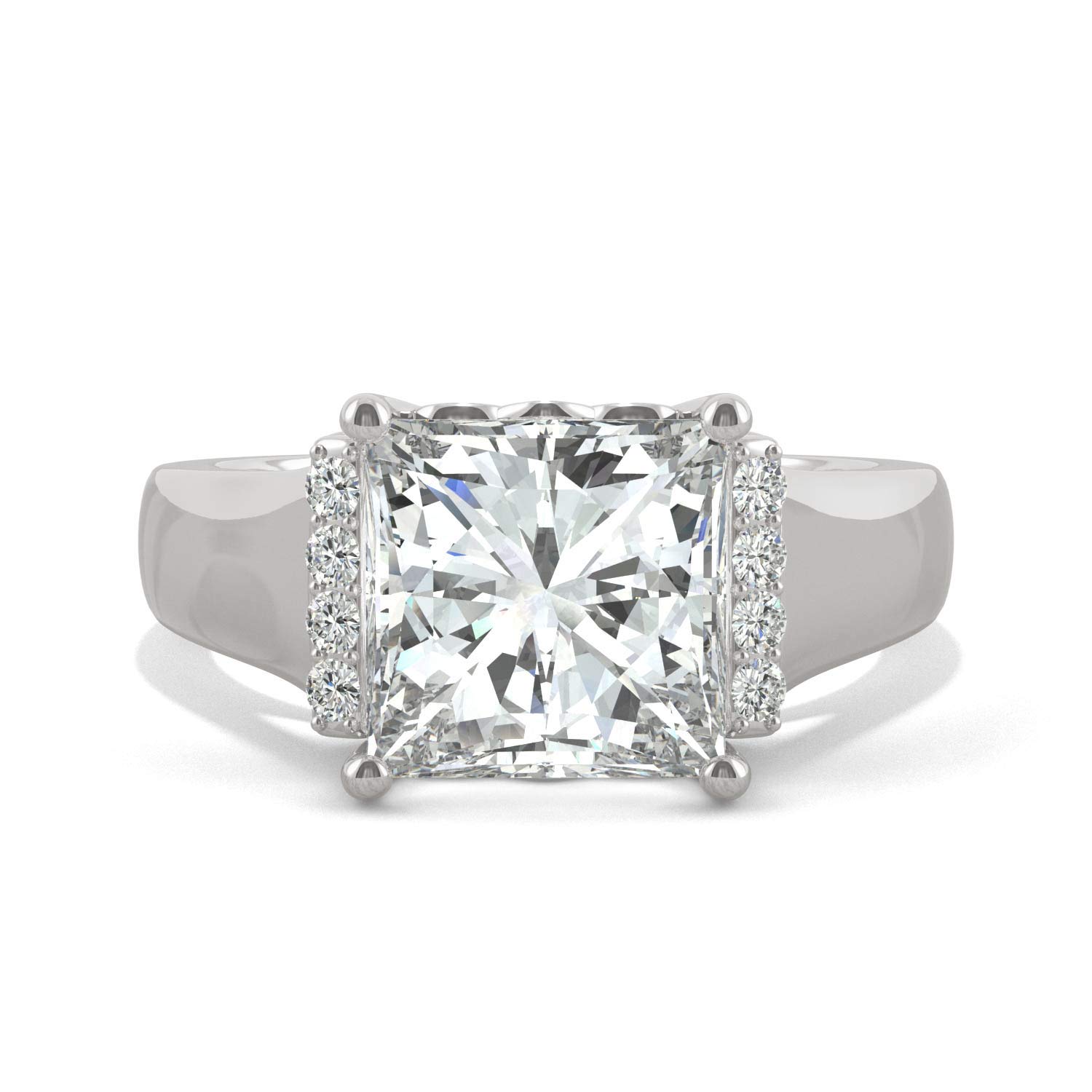Charles & Colvard Created Moissanite 8.5mm Princess Cut Fashion Ring for Women | 3.72 cttw DEW | Lab Grown | Solid 14K White Gold with Rhodium | Size 7