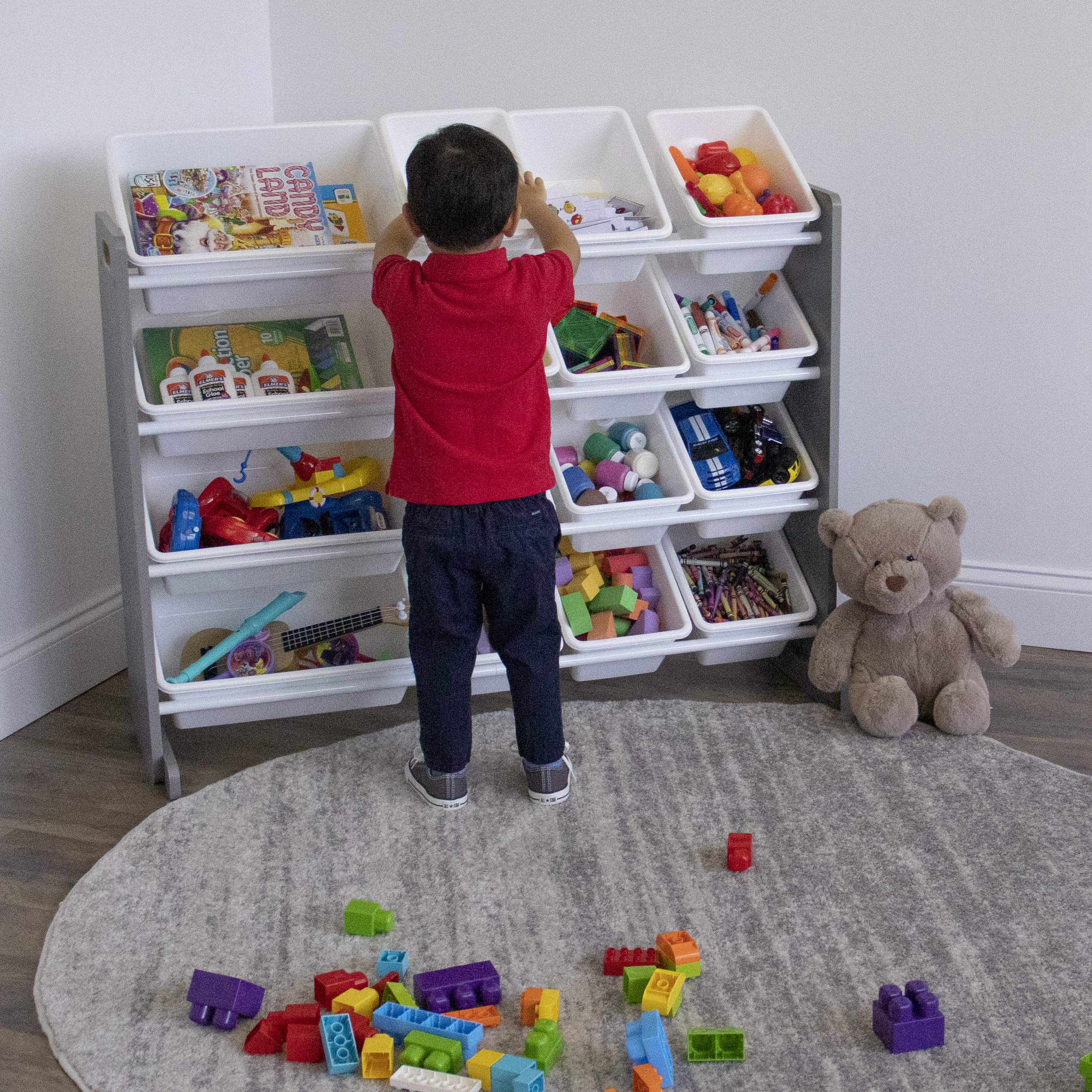Humble Crew Supersized Wood Toy Storage Organizer, Extra Large, Grey/White & Crew Kids Book Rack Storage Bookshelf, Grey/White