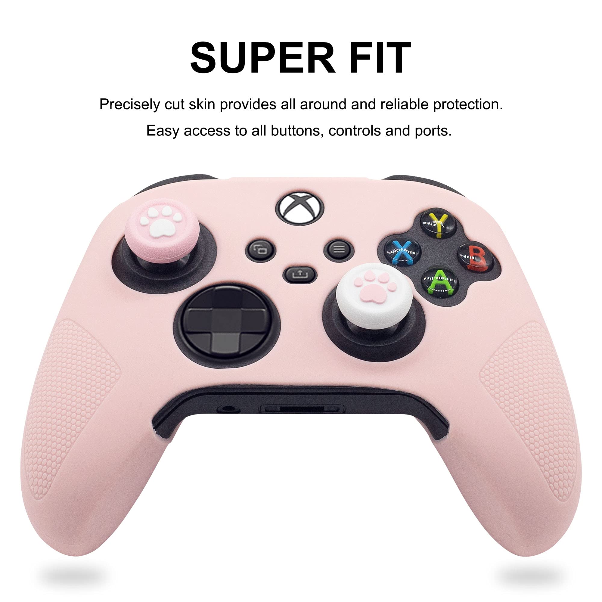 BRHE Cute Skin Cover for Xbox One / Series X/S Controller Anti-Slip Silicone Grip Protective Case Accessories Set Wireless/Wired Gamepad Joystick with 2 Cat Paw Thumb Grips Caps (Pink)