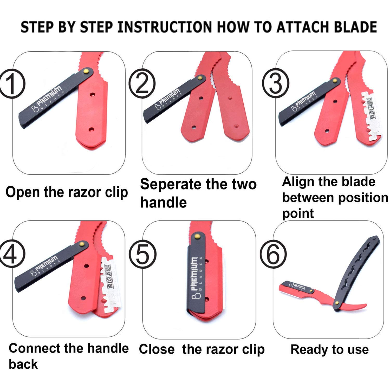 Black & Red Barber Razor, Razor for men, Professional Changeable Half Blade Straight Edge Razor by" Premium Blades"
